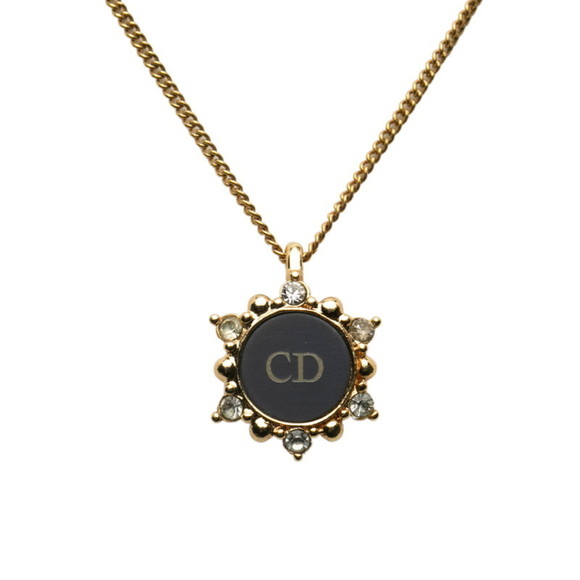 Dior | Jewelry | Christian Dior Dior Cd Rhinestone Necklace Gold Plated ...